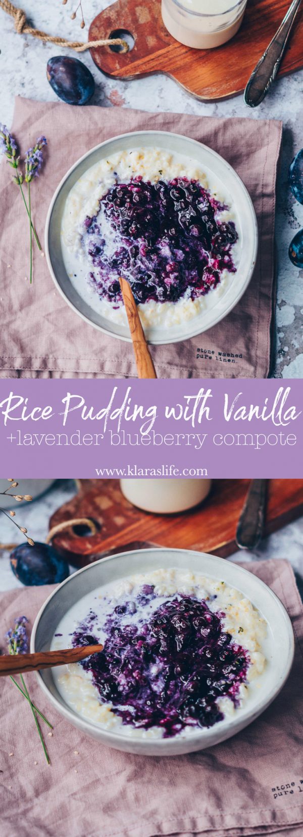 Rice Pudding with Vanilla & Lavender Blueberry Compote - Klara`s Life