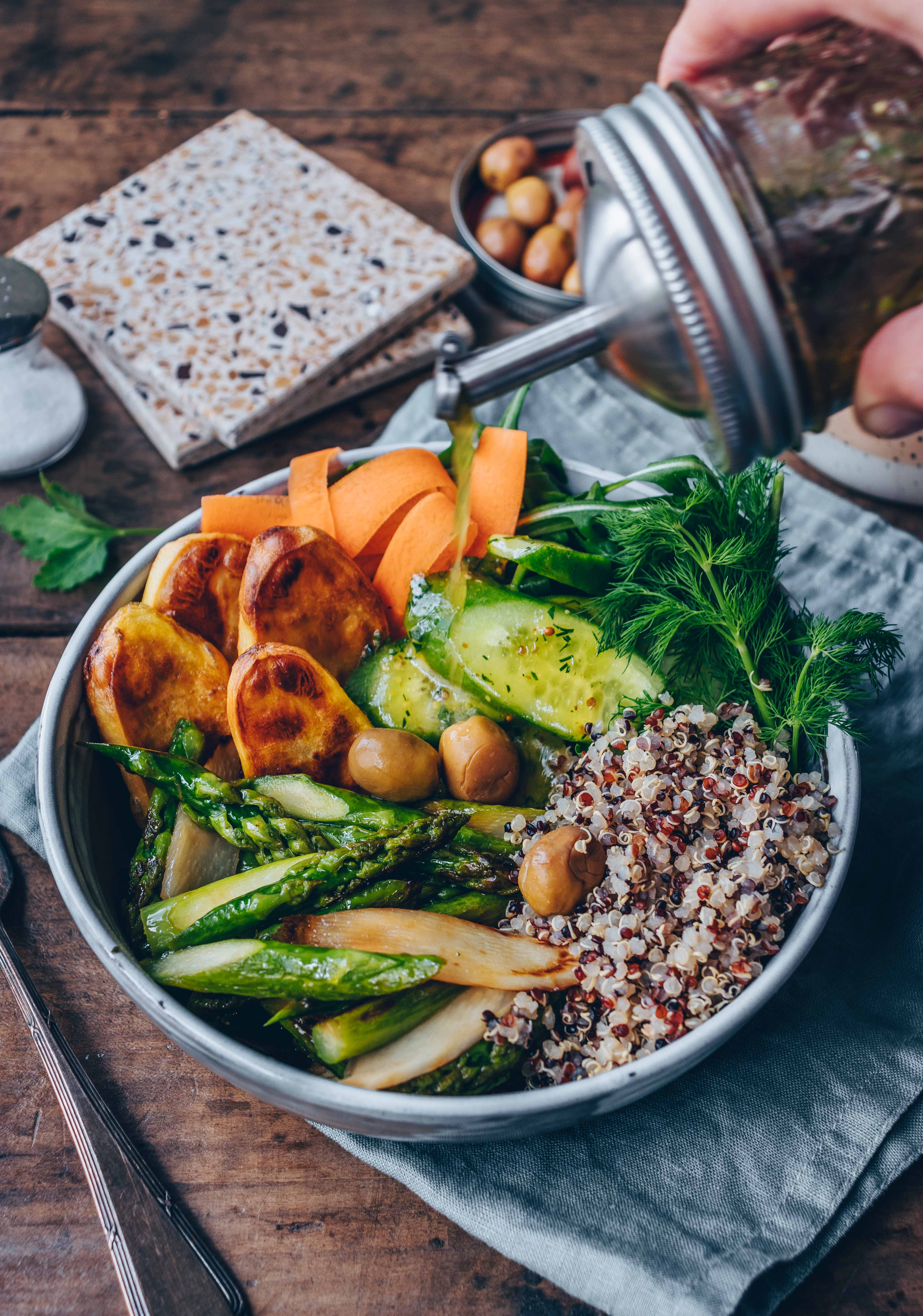 Spring Bowl with asparagus and crispy potatoes - Klara`s Life